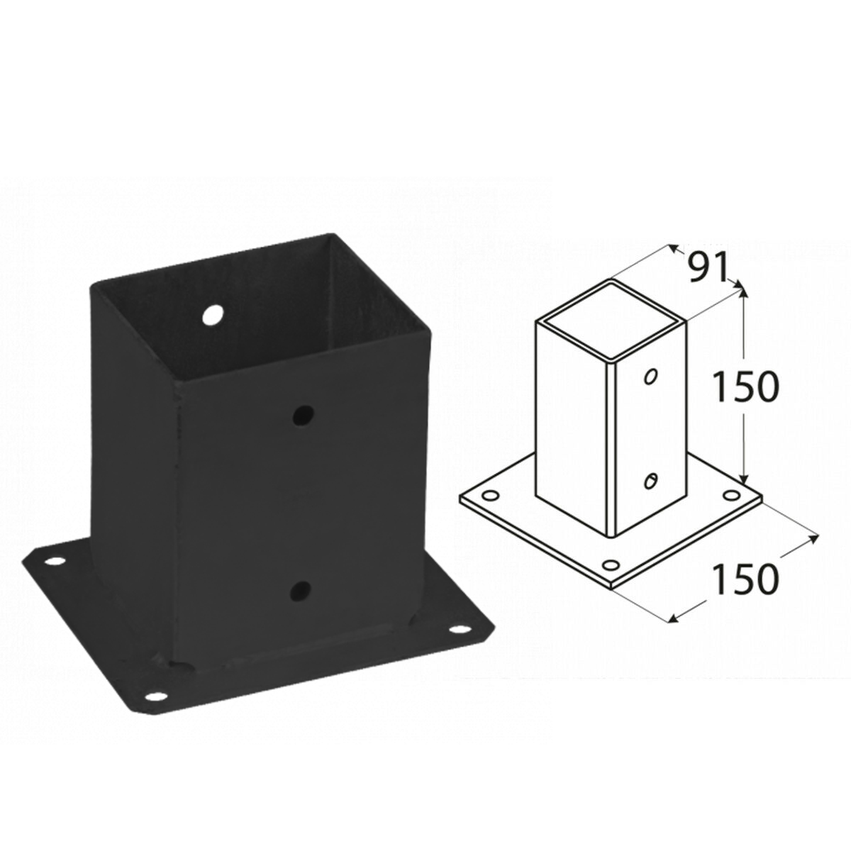 Black Heavy Duty Galvanised Bolt Down Post Support – TG Supplies