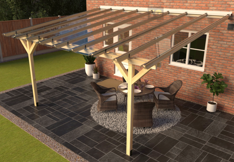 Complete Self-Assembly Lean-To Pergola SkyLite® Kit With EZ Glaze ...
